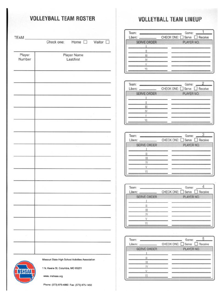 Volleyball Lineup and Team Roster Sheet | PDF