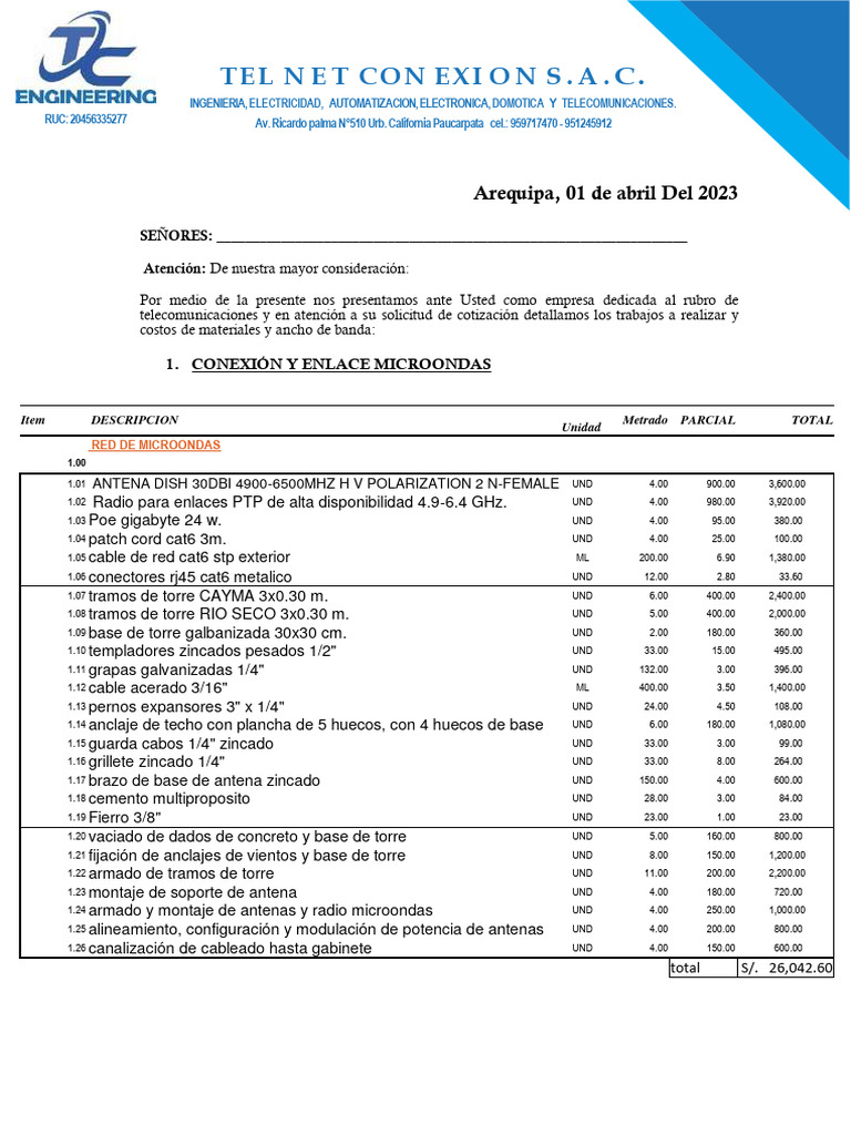 COTIZACION Antena Gra | Descargar gratis PDF | Tecnología de radio | Tecnología de información y ...