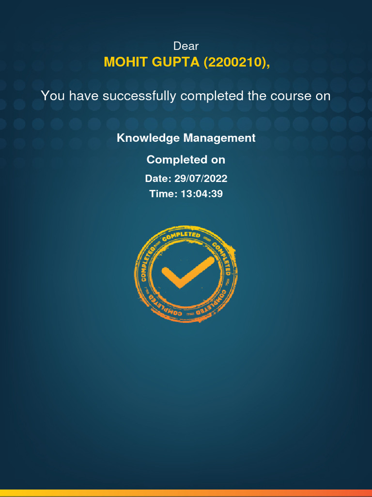 Knowledge Management - Completion - Certificate | PDF