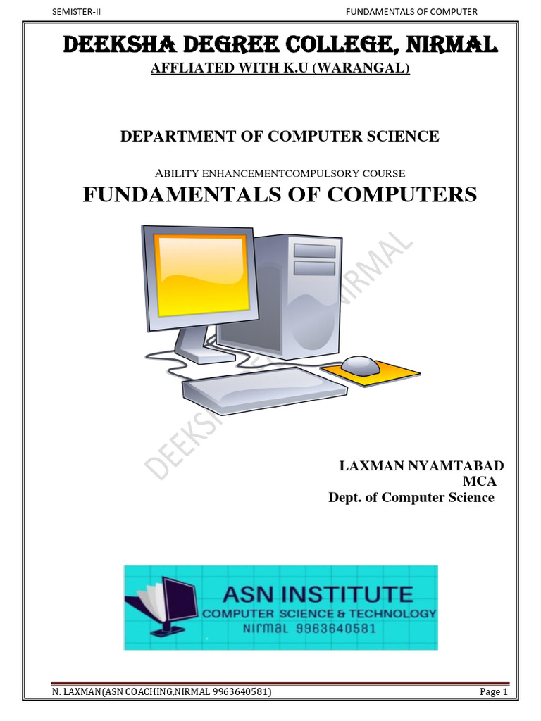 Deeksha Degree College, Nirmal: Fundamentals of Computers | PDF | Computer Data Storage | Random ...