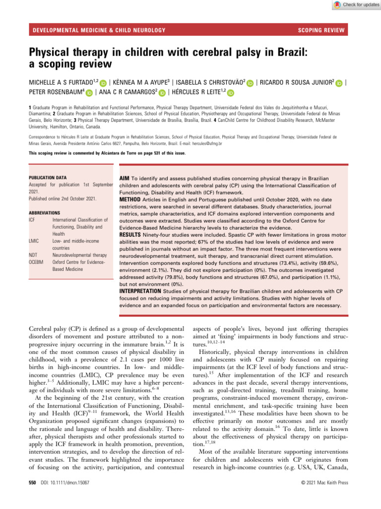 Develop Med Child Neuro - 2021 - Furtado - Physical Therapy in Children ...