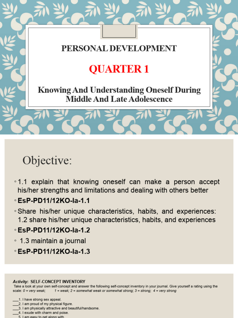Knowing and Understanding Oneself During Middle | PDF | Disciplines ...