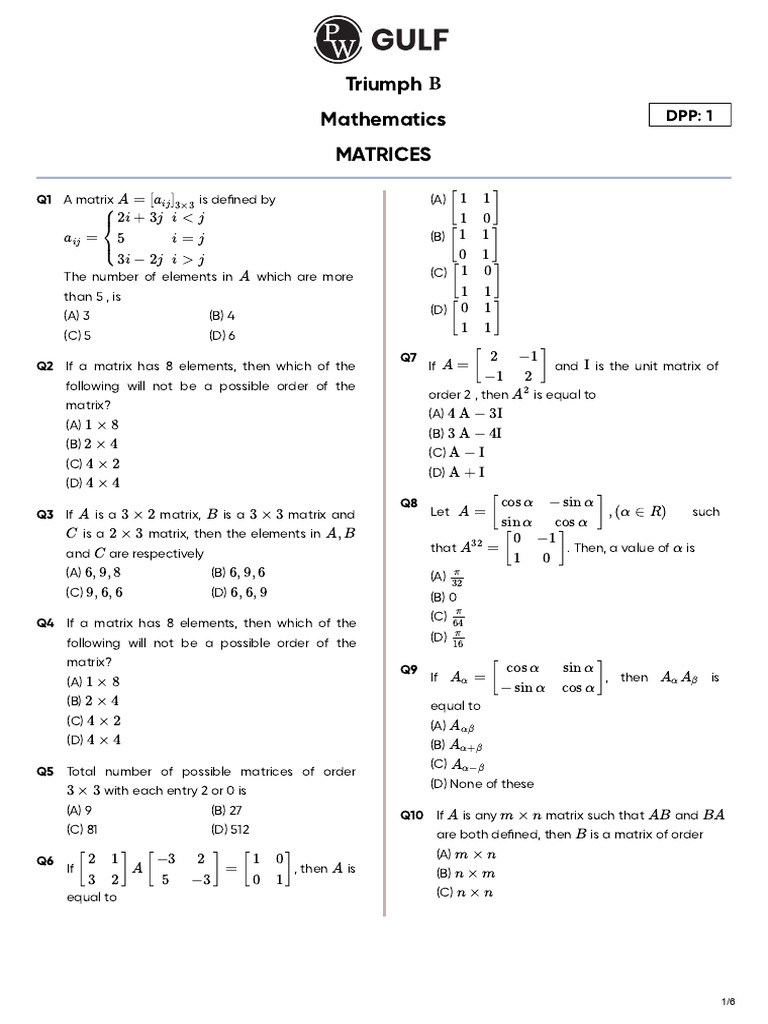 Matrices - DPP 02 | PDF | Matrix (Mathematics) | Functions And Mappings