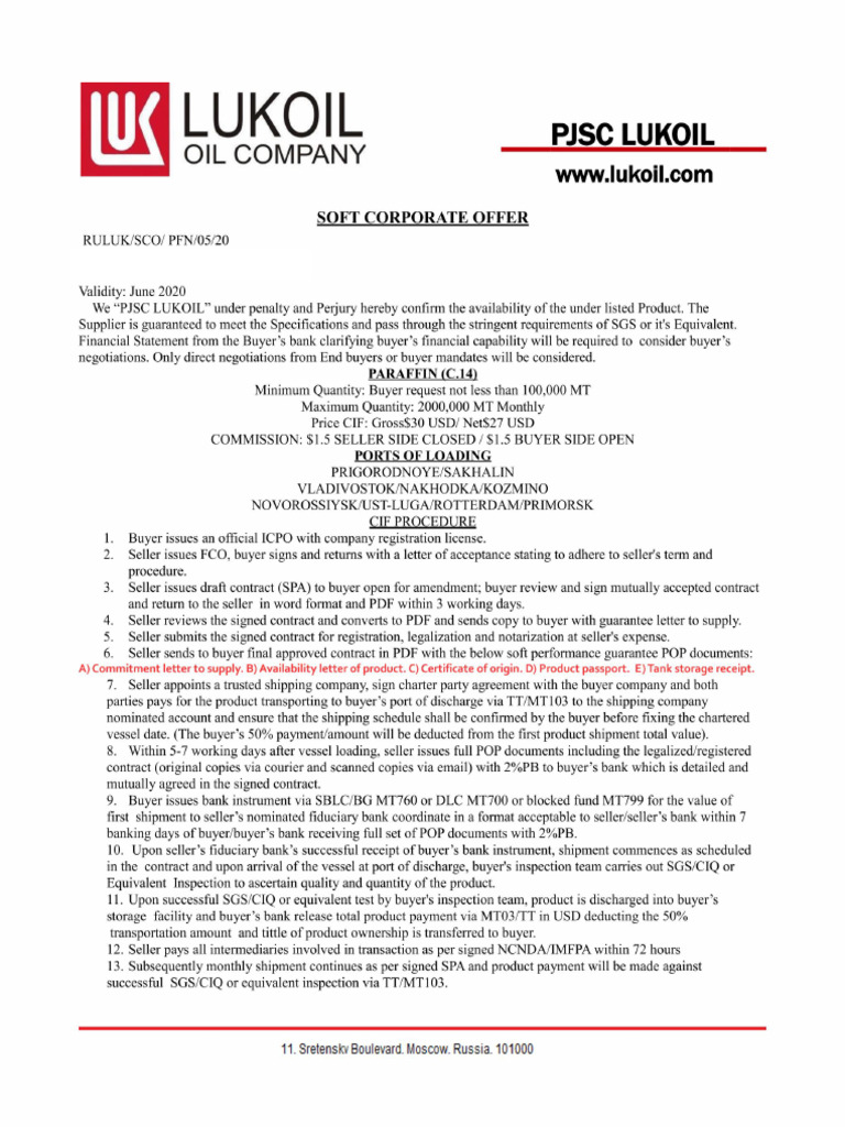 PJSC - Lukoil Parafin Cif Sco | PDF