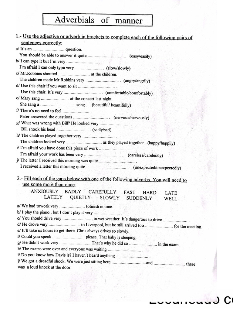 ADVERBS Exercises | PDF