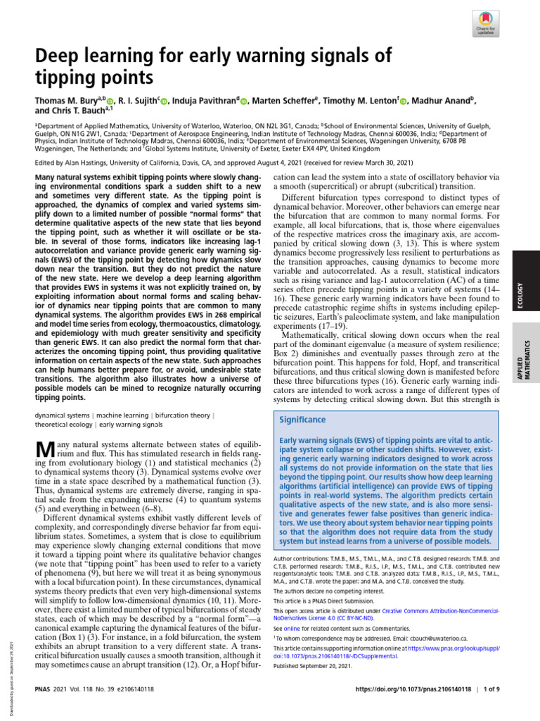 DeepLearning For Early Warning Signals of Tipping Point | Download Free ...