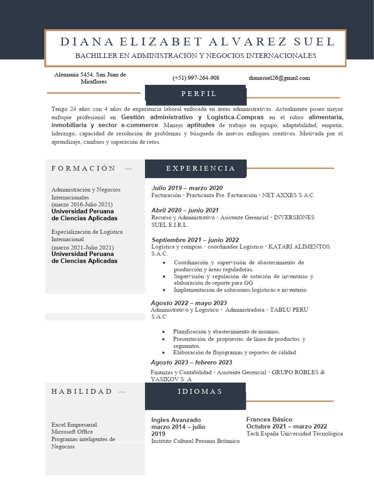CV Diana Elizabet Alvarez Suel | PDF | Perú | Economias