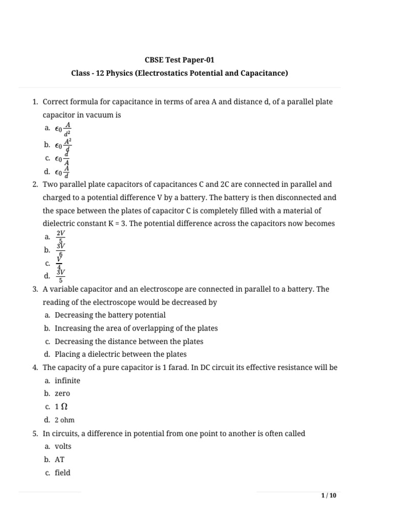 Potential Sheet | PDF | Capacitor | Capacitance