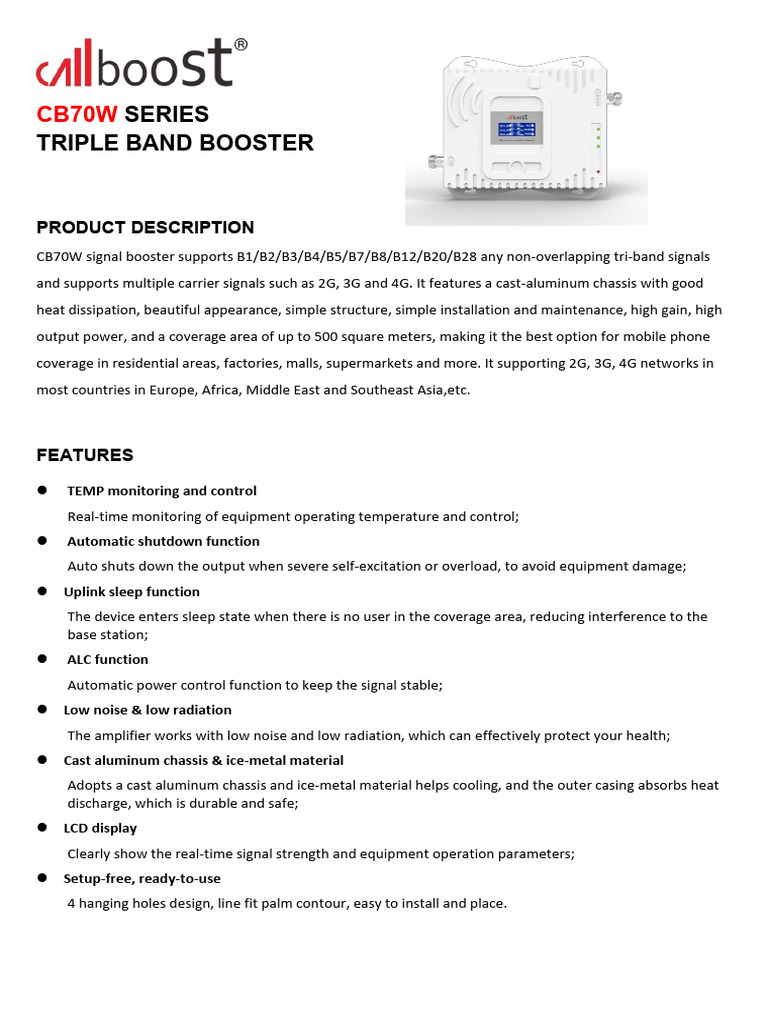 Callboost CB70W Series Triple Band Signal Booster | PDF | Electronics ...