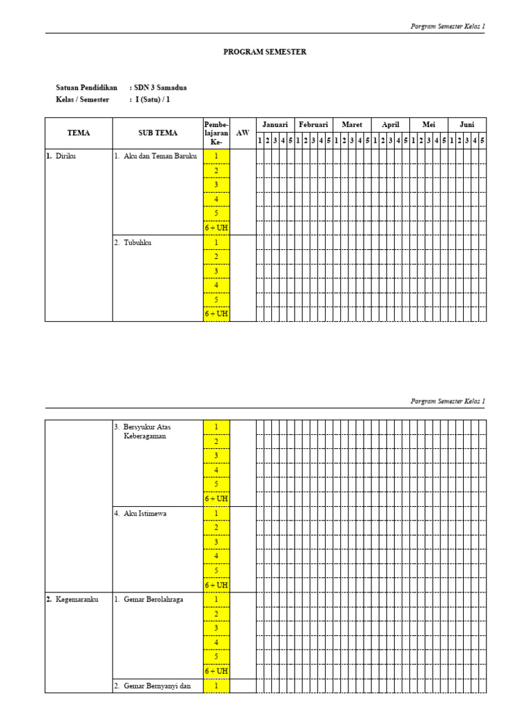 Prosem Kelas 1 | PDF