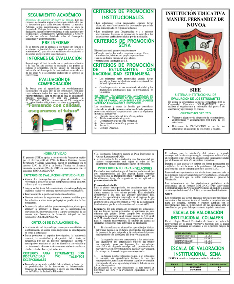 Folleto Siee Institucional 2024 | PDF | Evaluación | Educación primaria