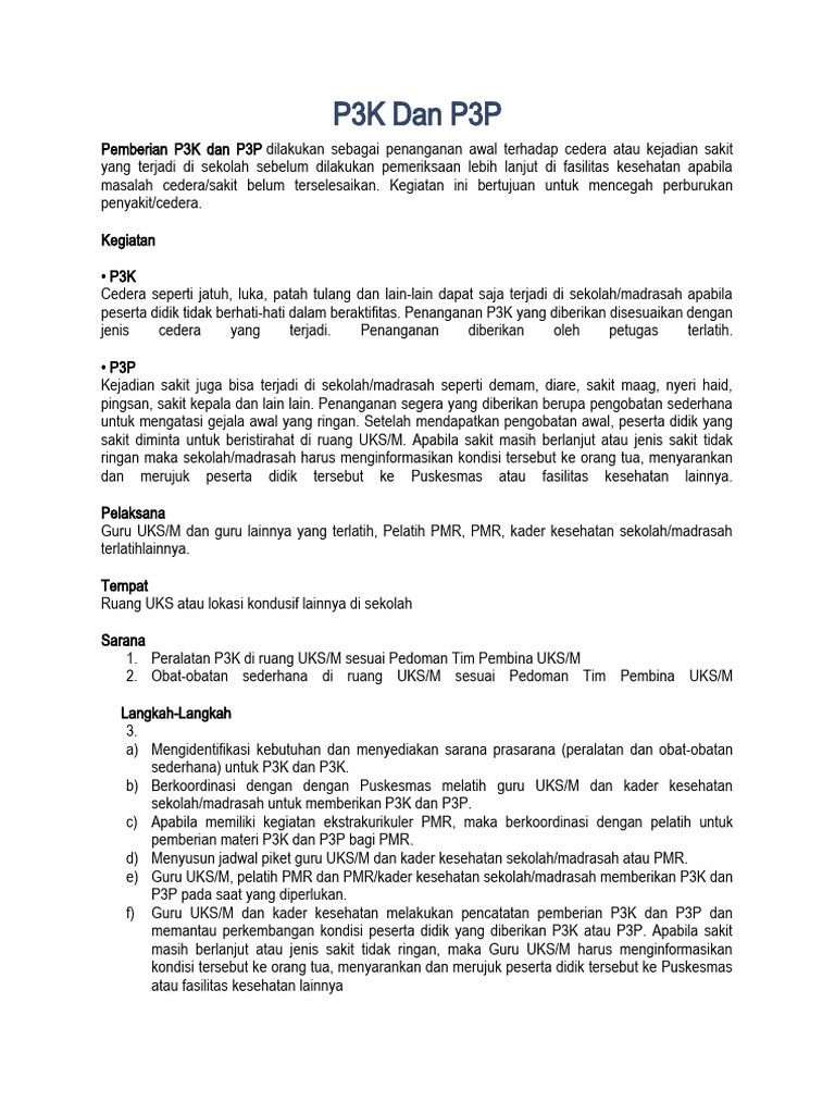SOP pelaksanaan P3K disekolah | PDF