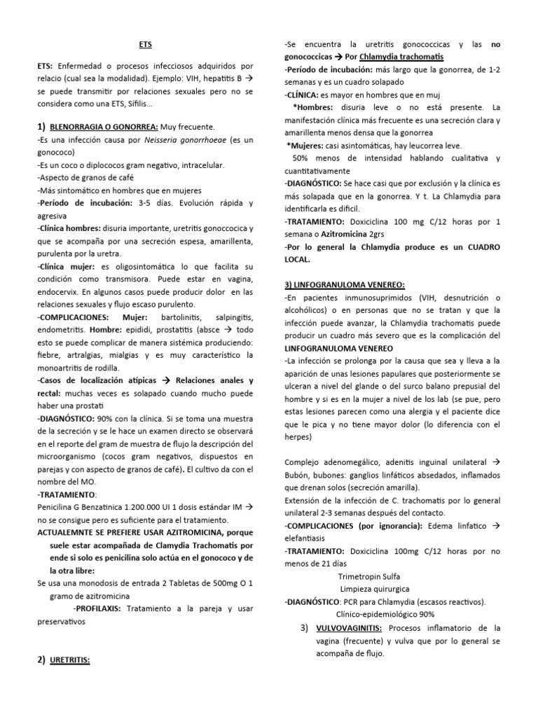 ETS y Enfermedades Oportunistas (Resumen Poderoso) | PDF | Infección transmitida sexualmente ...