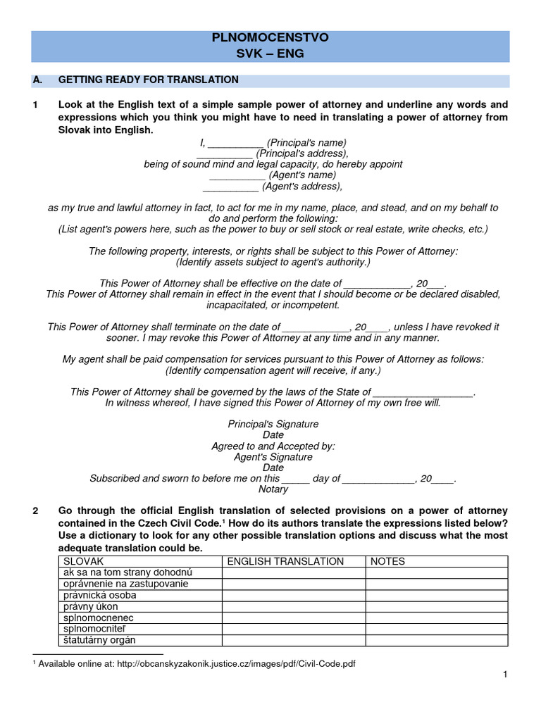 PS UNIT 1 Plnomocenstvo SVK-ENG | PDF