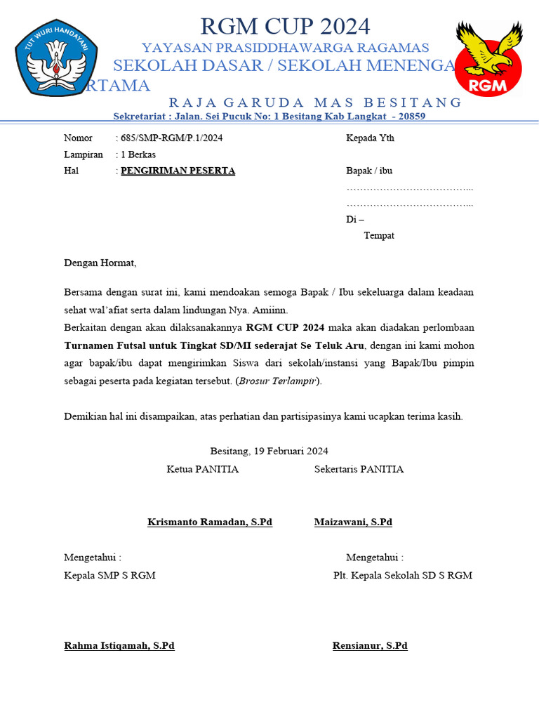 Undangan Futsal RGM Cup 2024 | PDF