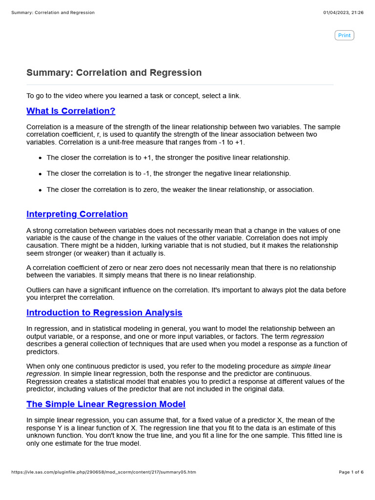 Summary: Correlation and Regression | PDF | Linear Regression | Logistic Regression