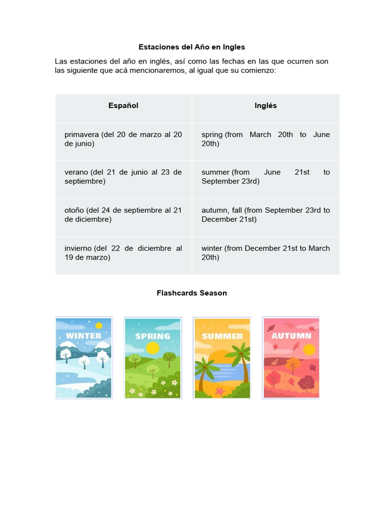 Estaciones Del Año-Flascards-Cuento en Ingles. | PDF | Temporada de ...