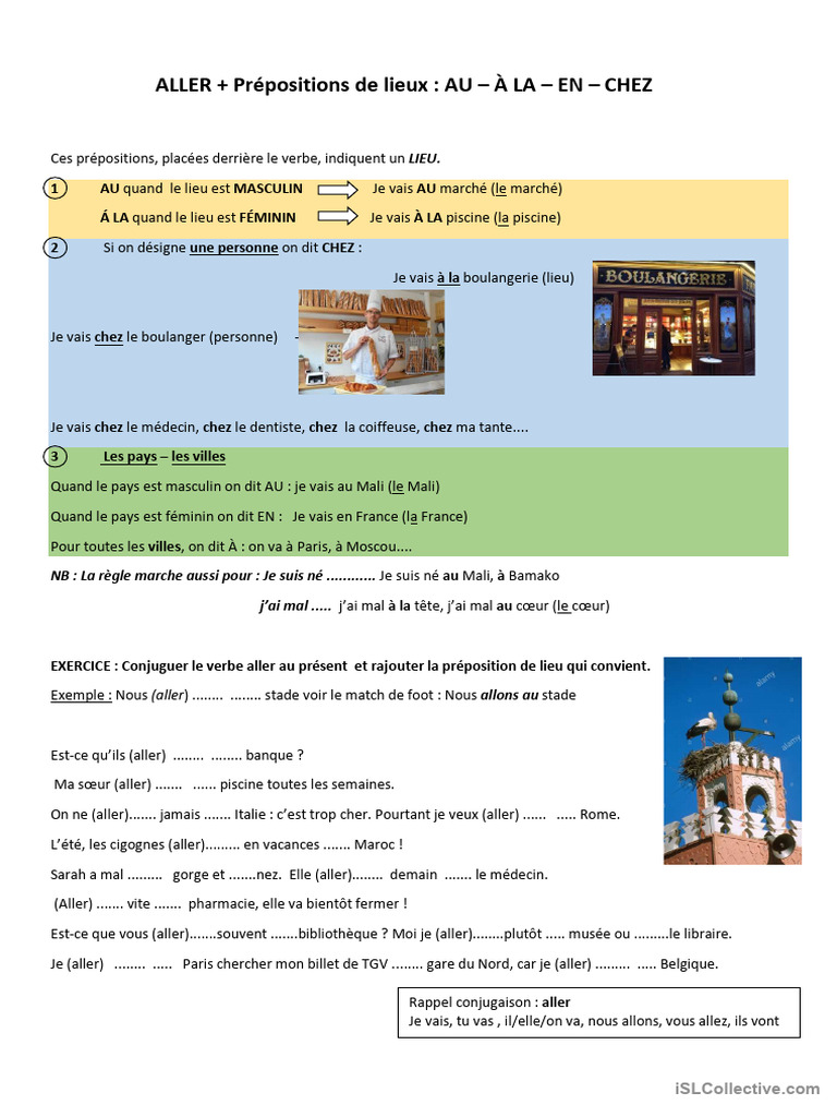 Prépositions de lieu avec le verbe aller | PDF | Art