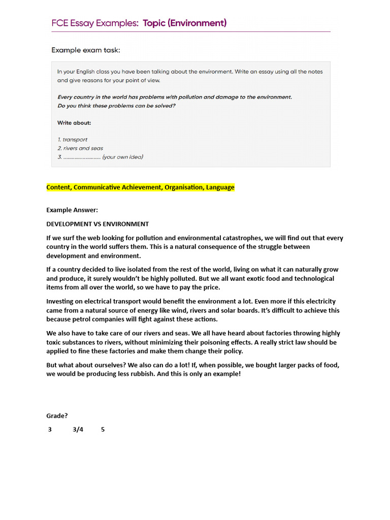 Fce Essay Grading | PDF | Clothing | Pollution