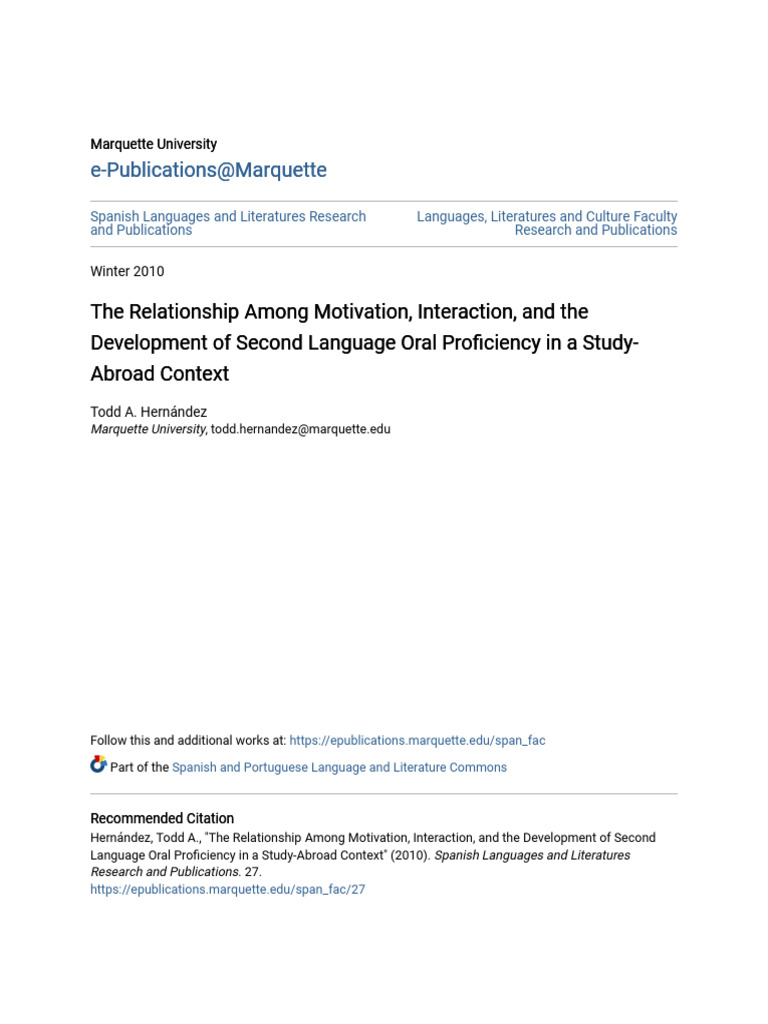 The Relationship Among Motivation Interaction and the Developme | PDF | Second Language | Linear ...