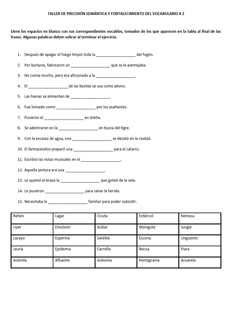 Taller de Vocabulario y Comprensión Lectora | PDF | Conocimiento ...