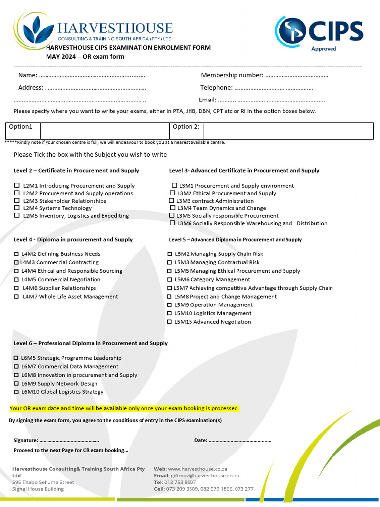 Exam Registration Form - MAY 2024 | Download Free PDF | Procurement ...