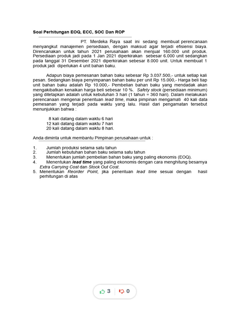 Latihan Soal EOQ, ECC, SOC, ROP | PDF
