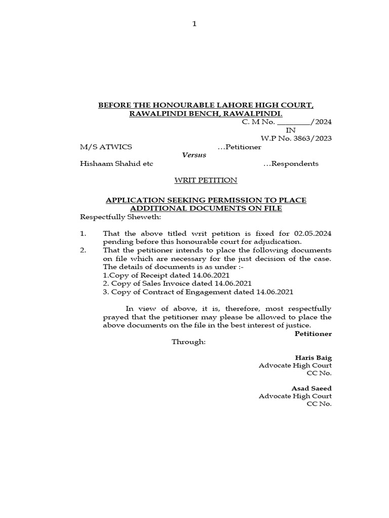 Application for Additional Documents in HC | PDF | Affidavit ...
