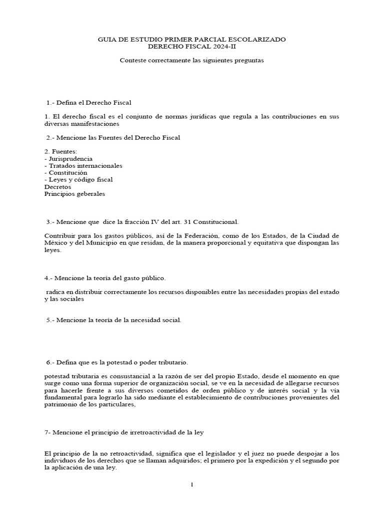 Guia Derecho Fiscal 2024-II | PDF | Estatuto de limitaciones | Pagos