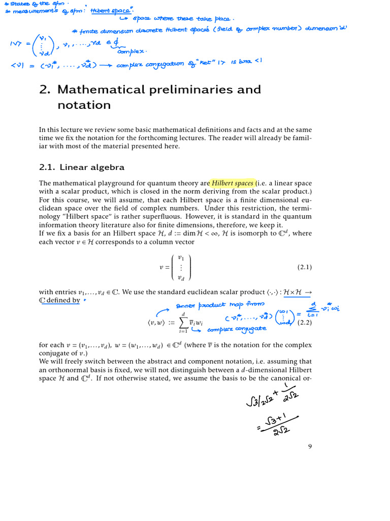 001 Lecture Preliminaries | PDF | Hilbert Space | Matrix (Mathematics)