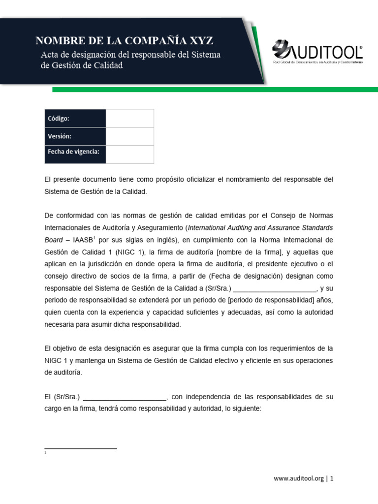 AB-21 Acta de Designación Del Responsable Del Sistema de Gestión de ...