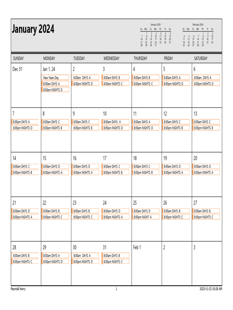 Shift Schedule by Month 2024 | PDF
