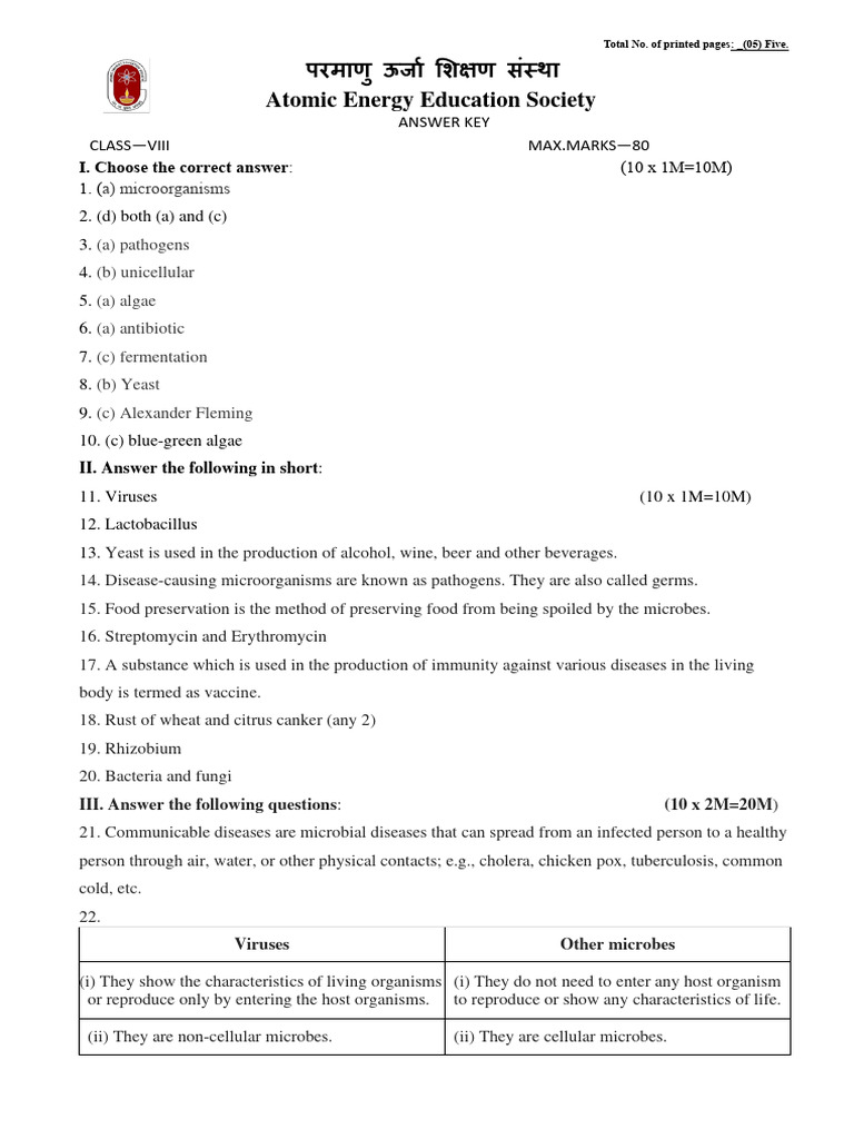 Answers of Worksheet Class 8 Science by NB | PDF | Microorganism | Pathogen