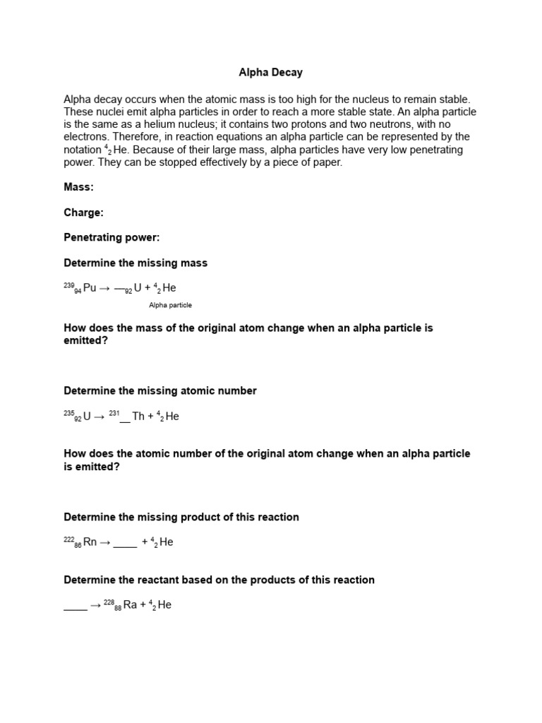 Nuclear Class Worksheets | PDF | Nuclear Reaction | Atomic Nucleus