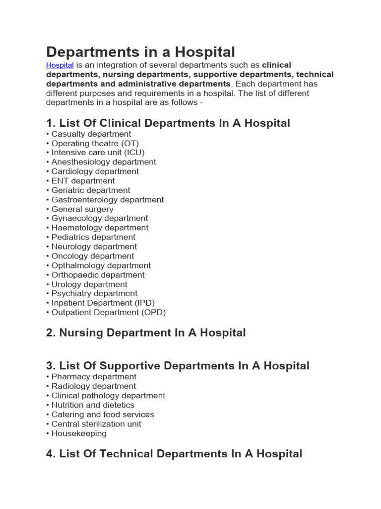 Overview of Hospital Departments | PDF | Electronic Health Record ...