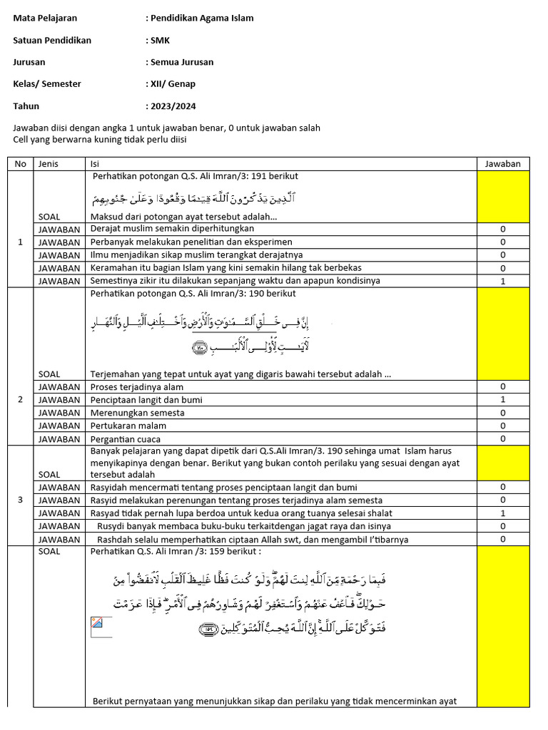 SOAL PAI KLS XII Sumatif 2024 | PDF
