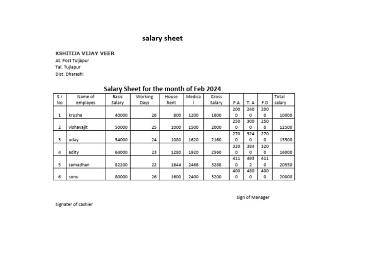 Salary Sheet | PDF