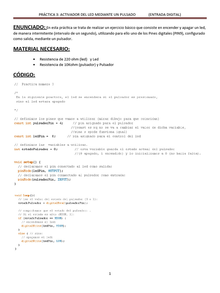PRÁCTICA LED Y BOTÓN | PDF | Variable (informática) | Diodo emisor de luz