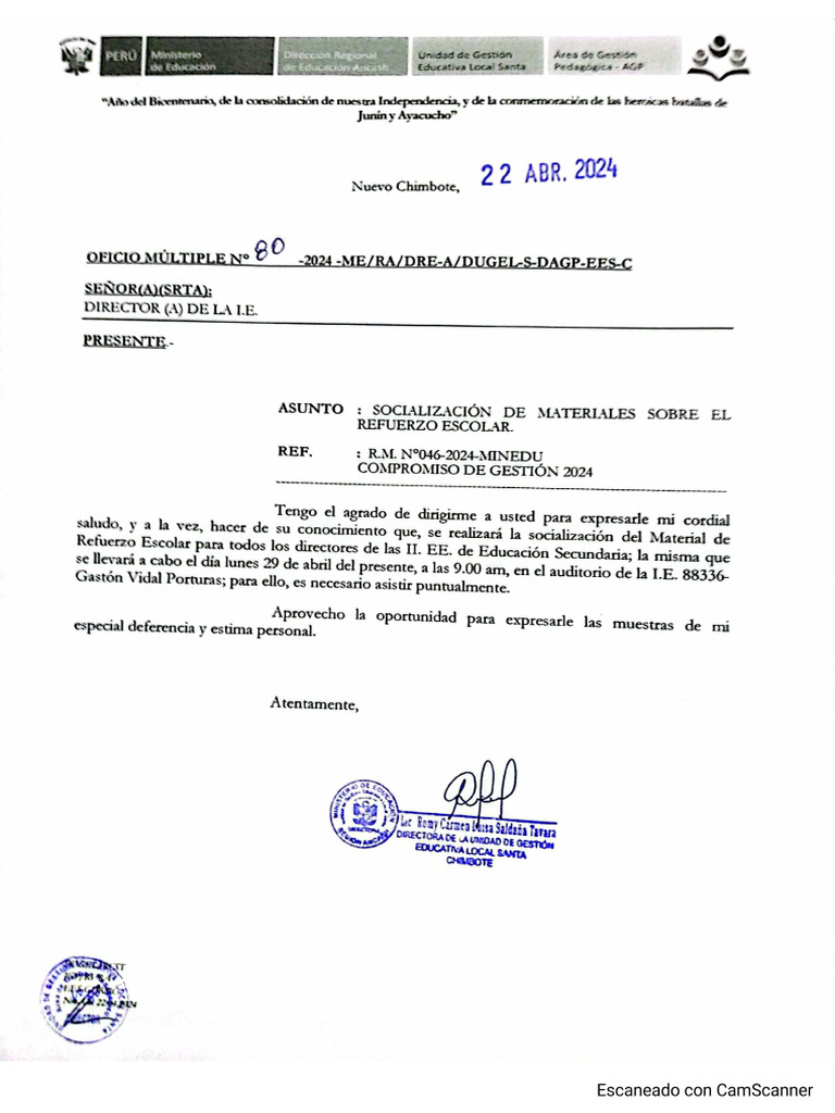 Oficio Múltiple #80 - Socializacion Refuerzo Escolar | PDF