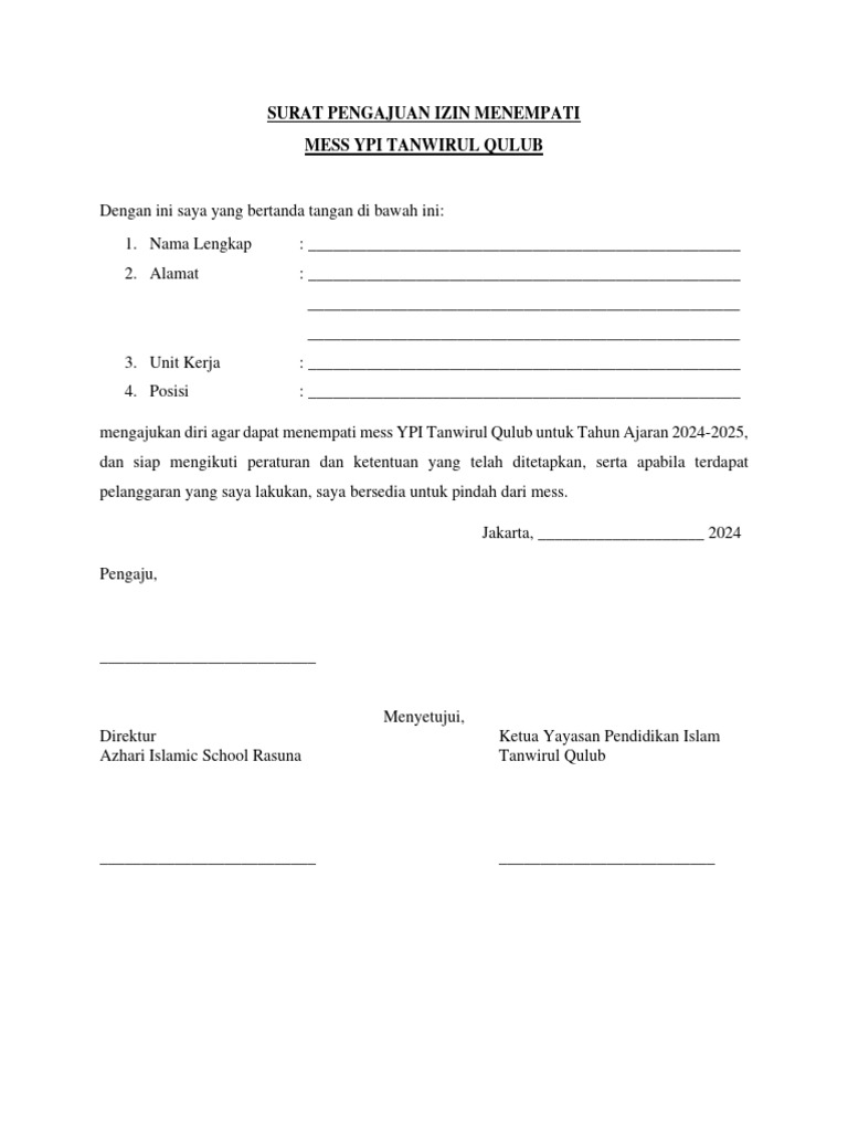 Surat Izin Menempati Mess | PDF