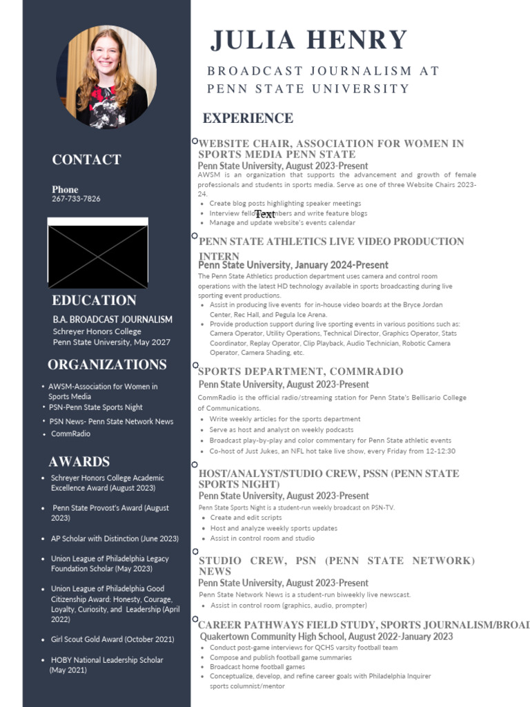 julia henry resume herald | PDF | Pennsylvania State University | Broadcast Journalism