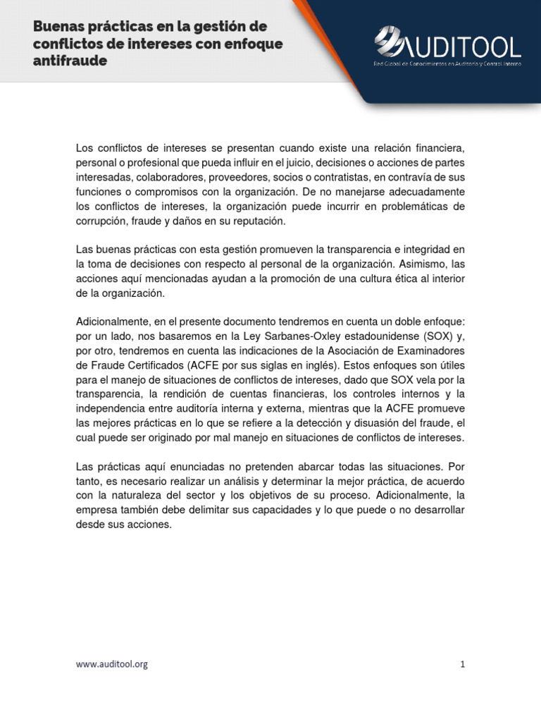 Buenas Prácticas en La Gestión de Conflictos de Intereses Con Enfoque Antifraude | PDF ...