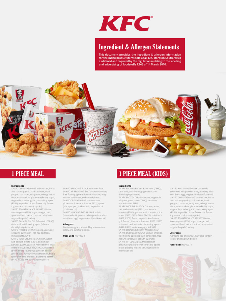 KFC A4 Allergens Doc 12 Aug LOW RES | PDF | Salt | Cheese