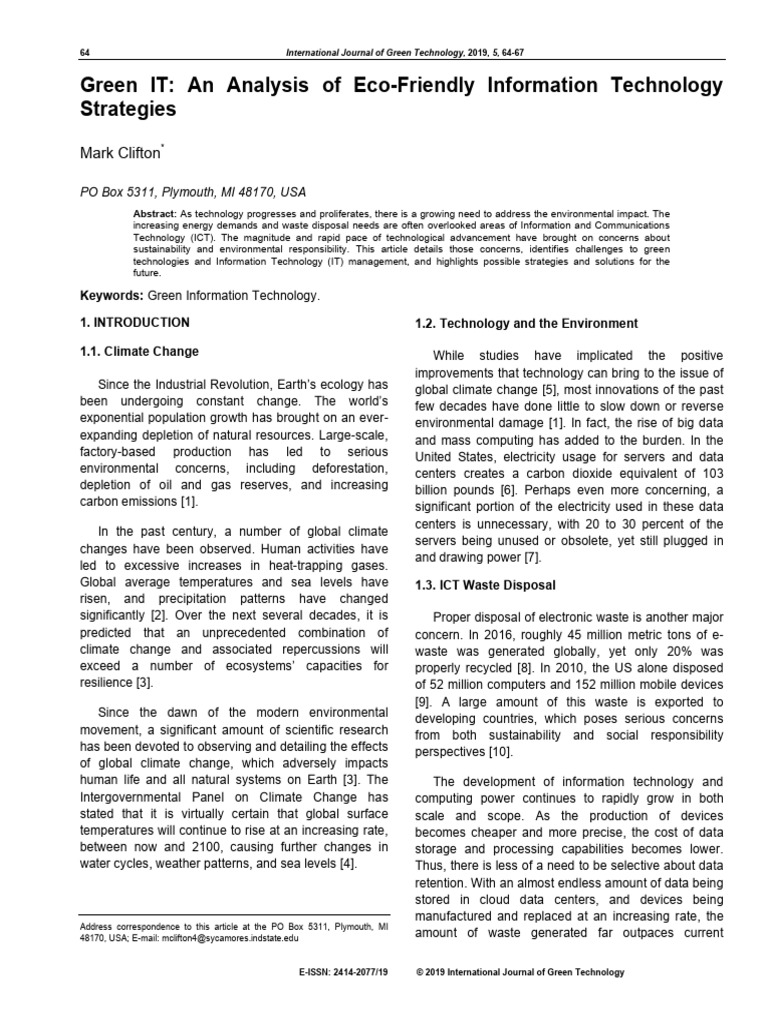 Green IT An Analysis of Eco-Friendly Information T | PDF | Efficient ...