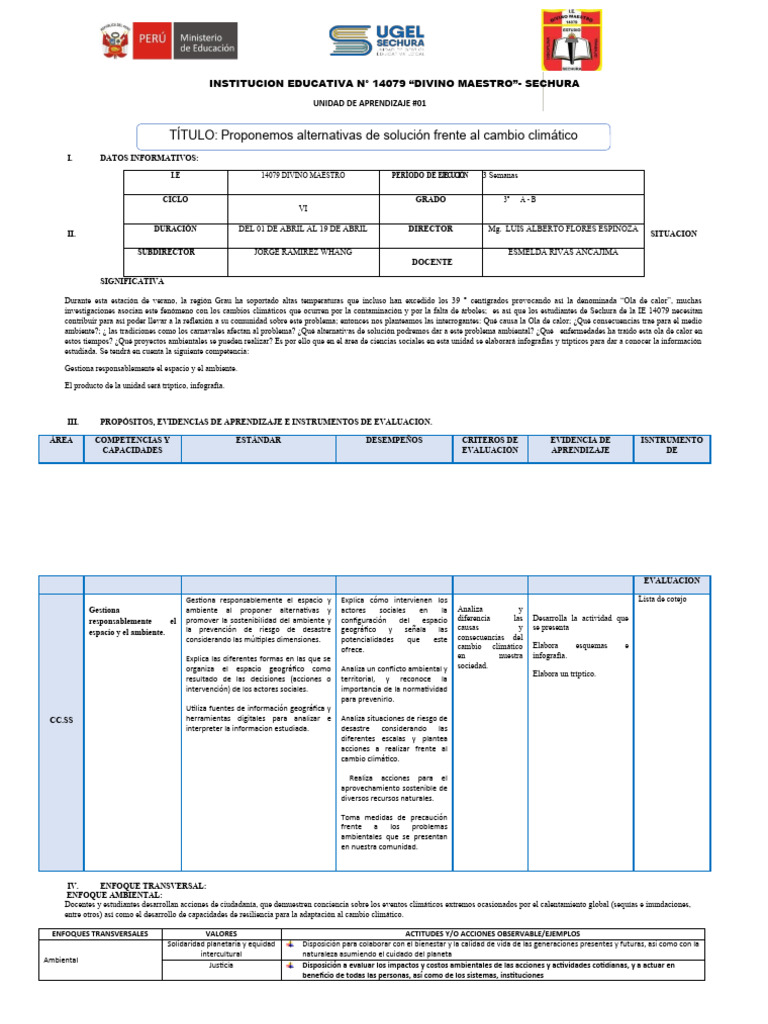 PROPUESTA ESQUEMA UNIDAD I DE CC.SS DE TERCERO 2024 (2) DOCENTE (1) | PDF | Aprendizaje ...