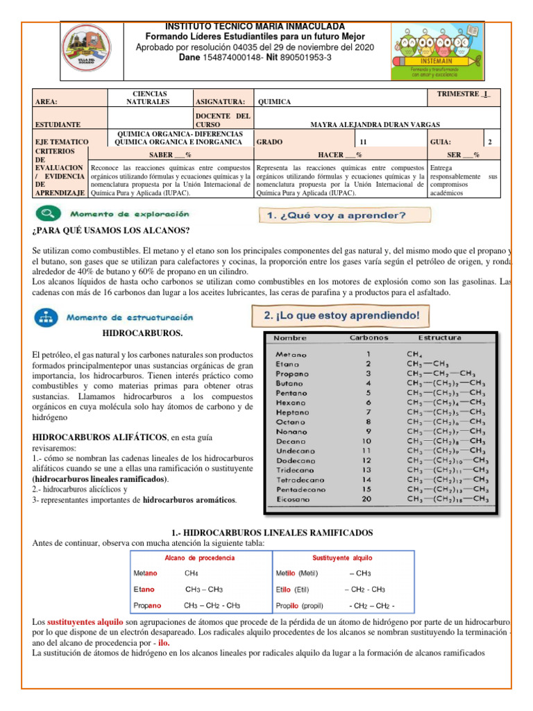 Guia 11 Quimica 2022 | PDF | Hidrocarburos | Alcano