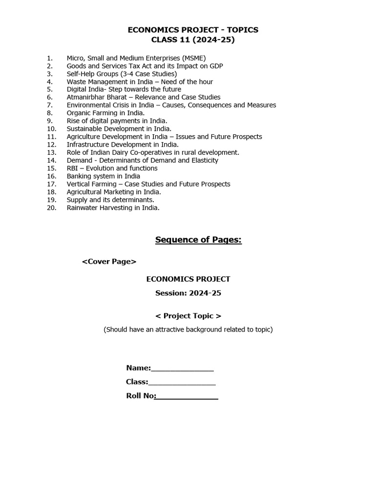 11 Economics Project Topics 24-25 | PDF | Economics | Economies