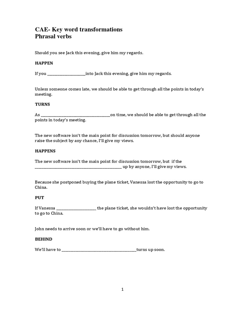 Cae - Key Word Transformations - Phrasal Verbs | PDF