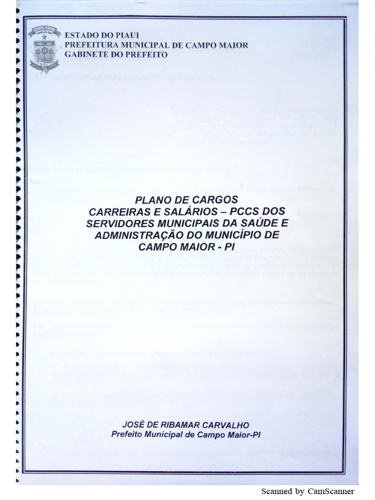 Plano de Carreira Servidores Saúde e Administrativo - Lei Complementar ...