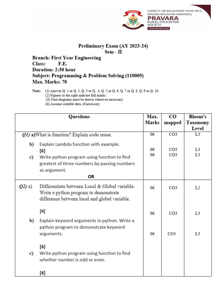 PPS Prelim 23-24 Set1 | PDF | Function (Mathematics) | Software Development